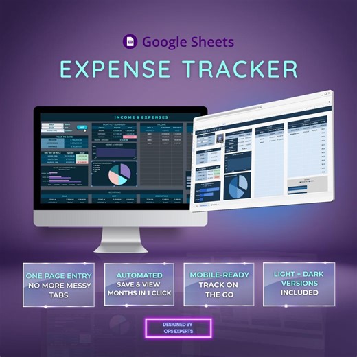 Google Sheets Expense Tracker | Budget Planner, Auto Monthly Log, Light & Dark Templates - Etsy