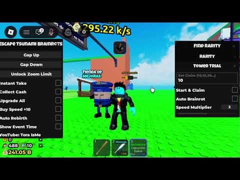 Update escapa del tsunami por brainrot auto torre trial😲😲😲