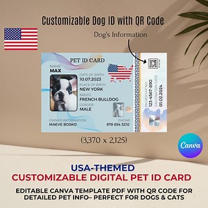Usa-themed Pet ID Card – Editable Canva Template With QR Code (pdf) - Etsy Canada