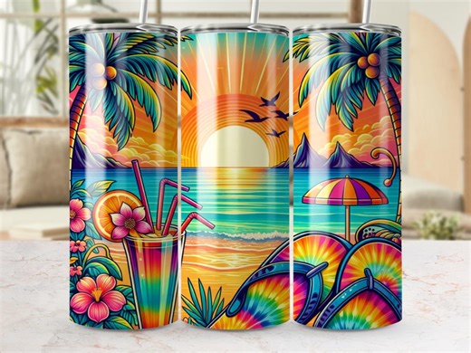 Tropical Beach Sunset Tumbler Wrap, Vibrant Palm Tree Ocean Cocktail (digital Download) - Etsy