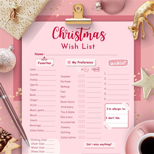 Girl Christmas Wish List Template, Teens Christmas List Printable, Pink Wishlist, Cute Letter to Santa, Secret Santa List, Preppy Gift List - Etsy