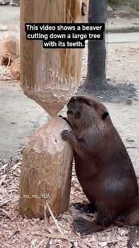 This video shows a beaver cutting down a large tree with its teeth. #cat #animals