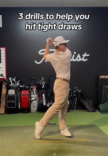 Tight draw pattern drill ⛳️ If you want to hit tight draws, this is one of the best ways to learn how! It’s a 3 step drill progression. Drill 1- setup, take the club back to left arm parallel (P-3), drop your trail foot, then swing. This drill is tough, keep with it! Drill 2- setup and stack your weight to your lead leg. Drop your trail foot back and feel yourself turn into your trail hip up to the top of your swing (P-4) and hit the shot from there Drill 3- well, not really a drill here. But th