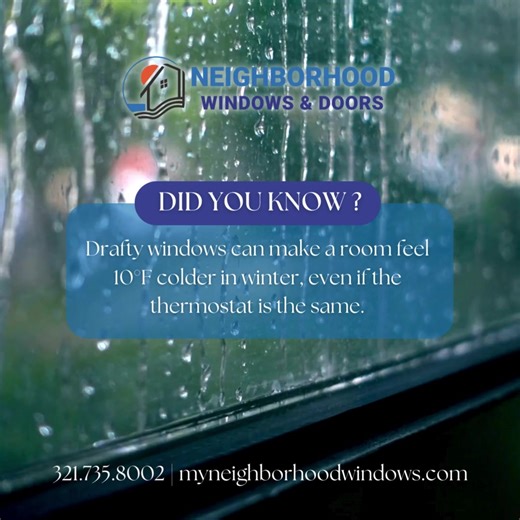 Feeling chilly near your windows? ❄️ Drafty windows can make a room feel up to 10° colder—even with the heat on. Time to seal in comfort (and savings). 💡 #StayCozy #EnergyEfficientLiving #NWD 𝙉𝙤 𝙤𝙣𝙚 𝙩𝙖𝙠𝙚𝙨 𝙘𝙖𝙧𝙚 𝙤𝙛 𝙮𝙤𝙪 𝙡𝙞𝙠𝙚 𝙖 𝙉𝙚𝙞𝙜𝙝𝙗𝙤𝙧!🙂 Proudly Made In Florida, USA 𝗦𝗰𝗵𝗲𝗱𝘂𝗹𝗲 𝘆𝗼𝘂𝗿 𝗳𝗿𝗲𝗲 𝗲𝘀𝘁𝗶𝗺𝗮𝘁𝗲 𝗶𝗻 𝘀𝗲𝗰𝗼𝗻𝗱𝘀 𝗵𝗲𝗿𝗲 https://calendly.com/neighborhoodwindows/free-estimate 𝗼𝗿 𝗖𝗮𝗹𝗹 𝟴𝟱𝟱-𝟳𝟮𝟬-𝟭𝟯𝟳𝟮 📲 🛠️ Quality work 🤝 Except