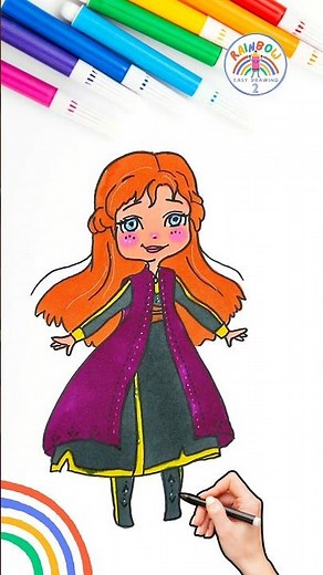 Draw FROZEN Anna Easy Tutorial | How to Draw Elsa and Anna 🌈👸🏽 #disney #FROZEN #princess #shorts