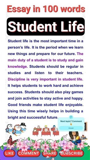 short paragraph on student life | Student Life essay in 100 words | essay writing for student 📚👨‍🎓