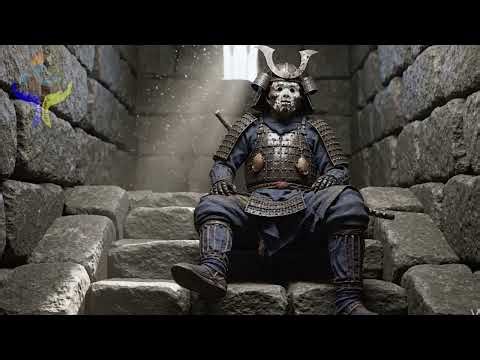 Samurai Seated in Stone Passage – Silence Between Walls