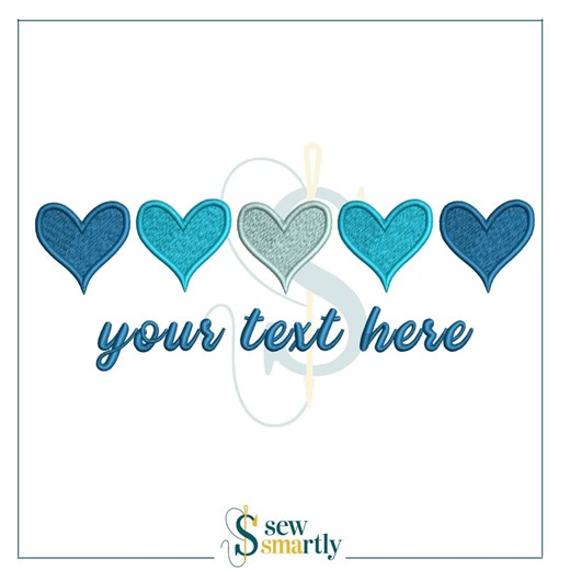 Blue Heart Shades – Custom Text Embroidery Design - Design by Sew Smartly - Etsy