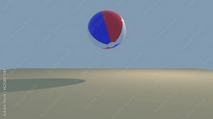 3D rendered animation of a beach ball bouncing and colliding with the viewer from the viewers perspective