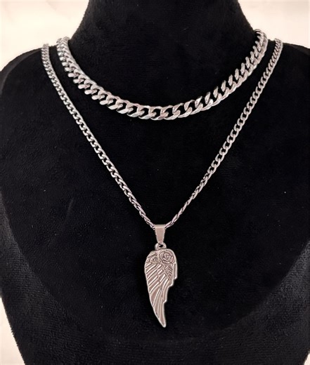 Male Wing Necklace: Two Separate Cuban Necklaces, Stainless Steel, Waterproof, Gift Set - Etsy