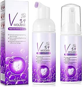 V34 Teeth Whitening Mousse,Purple Toothpaste for Teeth Whitening,Whitening Foam Toothpaste to Remove Stains,Improves Teeth Brightness and Reduce Yellowing (2 Pack)