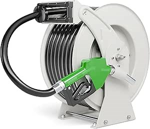 Retractable Fuel Hose Reel with Fueling Nozzle, 3/4" x 66' Diesel Hose 300 PSI Industrial Heavy Duty Auto Swivel Rewind Holder Reel for Aircraft Ship Vehicle Truck Fuel Transfer Tank