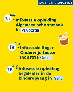 Op zoek naar een opleiding? Ontdek onze infosessies in augustus en zet de eerste stap naar jouw nieuwe job! 💼📅 Ontdek meer infosessies op vdab.cc/infosessies-opleidingen | VDAB