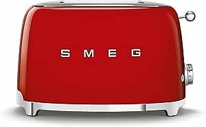 SMEG 2 Slice Toaster with 6 Presets and Defrost Function and Removable Crumb Tray TSF01RDUS, RED