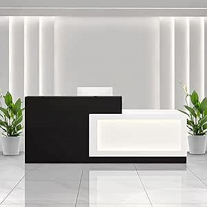 CHARON Modern Reception Desk with Counter Front Receptionist Desk Office Salon Commercial Reception Table with Lockable Drawers Keyboard Tray White Black Right 180cm/71inch