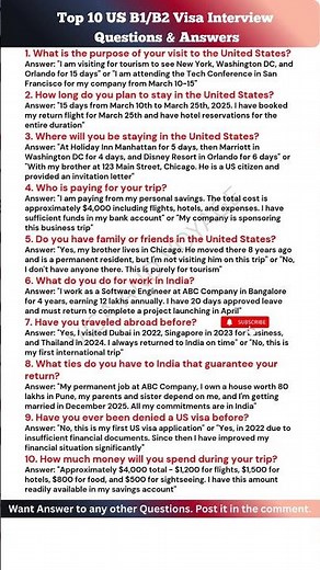 TOP 10 US VISA INTERVIEW QUESTIONS & ANSWERS