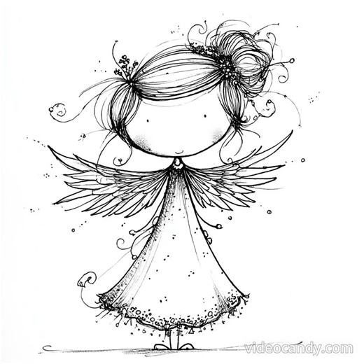 Angel Sketch, Fairy Girl, Star Wings, Christmas Cute, Scribble Art, Winter Magic, Doodle Dress, Tiny Halo, Festive Inkwork - Etsy