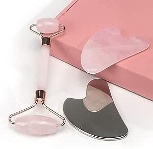 3PCS Gua Sha Tools Jade Roller Self Care Anti Aging Redness Reducing Guasha Tools Massagers Face Eyes Neck Jawline Chin Women Men Gifts Rose Quartz Stainless Steel, Normal