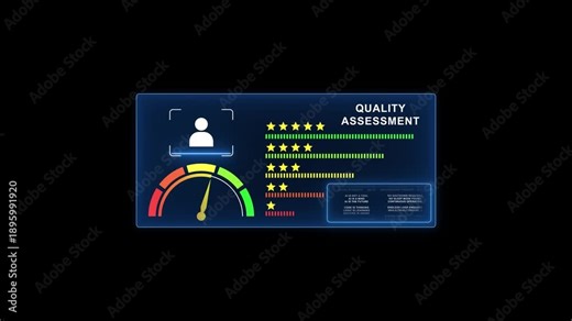 Futuristic digital assessment dashboard with biometric facial recognition and performance metrics analytics display