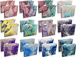 48 Pack Extra Capacity Hanging File Folders Letter Size Expandable Hanging File Folders Cabinet Folders with Tabs Colored Organizer for Filing Cabinet School Home Work Office (Marble Color)