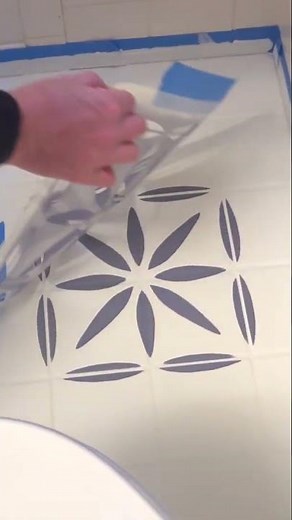 Stenciling A Tile Floor With Cutting Edge Stencils Stardust Tile Stencil! #cuttingedgestencils