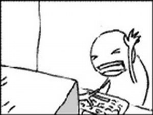 Angry cartoon man on computer