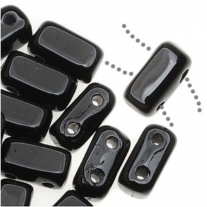 CzechMates Glass 2-Hole Rectangle Brick Beads 6x3mm - Jet Black (1 Strand)