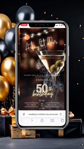 Digital 50th Birthday Invitation 🍸 Editable Canva Evite for Women | Martini Party Theme