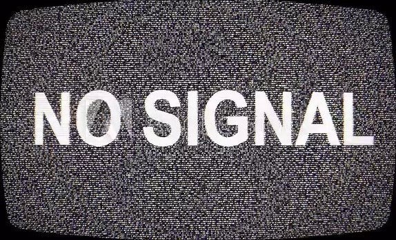 Retro television screen displaying a 'No Signal' message over a backdrop of flickering static noise. A vintage concept representing disconnection and broadcast error.