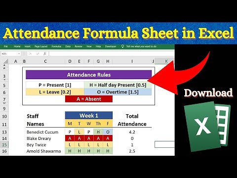 Attendance Formula Sheet in Excel (Overtime, Leave, Half Day, Present, Absent)