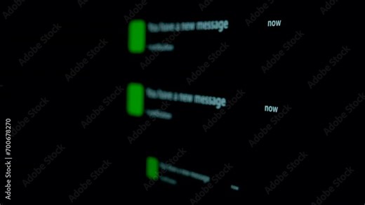 Notification Green Icon of Text Messaging, Online Messaging or E-Mail on Black Device Screen Smart Phone show notifies that there is a new text message. 5G or Wireless technology.