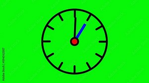 Clock Counts Down 60 seconds. Clock with blue arrows. moving clock on green screen background. clock moving black circle. Clock time lapse UHD 4K animation. top view