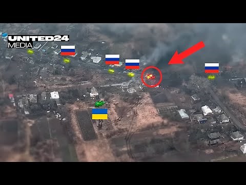One against Russian troops! Ukrainian tank stops column. These are real tank duel footage