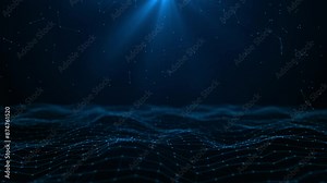 Deep abstract stage Blue aesthetic dreamy particle wave background Space Stage Overlay. video, elegant particle light, stage performance. Luxury Space, Glamor Surface , Scene for award ceremony.