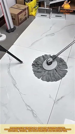 Skilled Worker Demonstrating Spin Mop Cleaning System #workprocess
