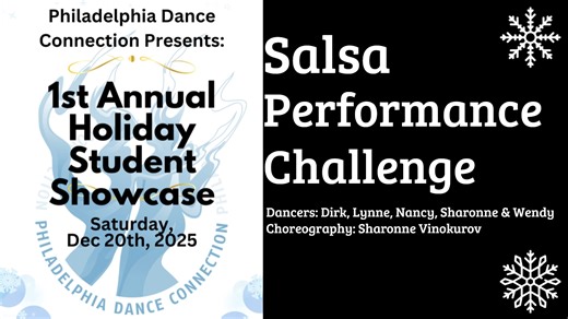 Philadelphia Dance Connection on Instagram: "The next video from our showcase is the Holiday Salsa Performance Challenge. These incredible students learned this routine in 4 weeks!! They are absolutely amazing! Choreographed by Sharonne Vinokurov Dancers: Dirk, Lynne, Nancy, Sharonne & Wendy Song: Winter Wonderland Artist: Hilario Duran ***DISCLAIMER: I DO NOT OWN THE RIGHTS TO THIS MUSIC. NO COPYRIGHT INFRINGMENT INTENDED.***"