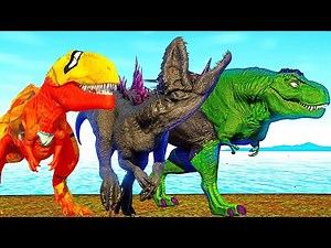 Jurassic World Evolution Godzilla Indominus Rex Vs T-Rex Hulk Vs Ironman,Spinosaurus Dinosaurs Fight