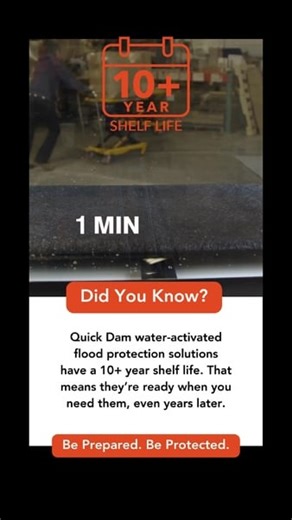 Flood protection you don’t have to replace every season. Quick Dam water-activated solutions have a 10 year shelf life, so when water shows up unexpectedly, protection is already on hand. Be prepared. Be protected. #DidYouKnow #FloodProtection #BePrepared #QuickDam #WaterControl #EmergencyPrep | Quick Dam