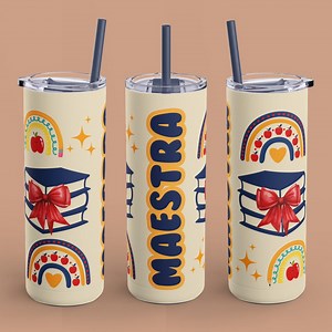 Maestra Rainbow Pencil Tumbler Wrap | Spanisch Lehrer Geschenk (Digitaler Download) - Etsy.de