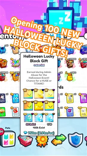 Opening 100 Halloween Lucky Block Gifts In Pet Simulator 99! #roblox #petsim99 #petsimulator99 #ps99