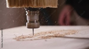 Concept of production and woodworking. Wood processing milling machine