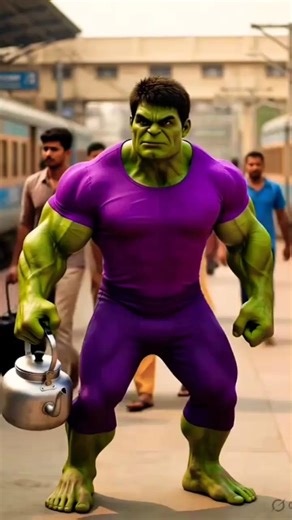 Hulk selling tea in railway station || chai lelo re garma garam chai ☕#ai #aivideo #hulk #ytshorts