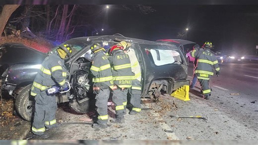 Rescuers use jaws of life to save person from SUV in Northern State Parkway crash