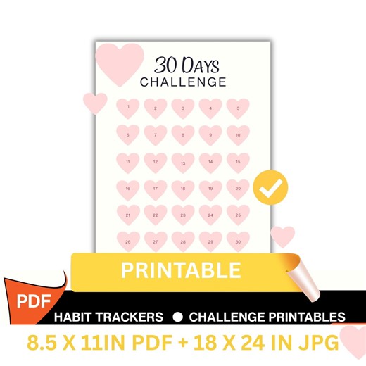 30 Day Challenge Tracker | Goal Printable (PDF & JPG) - Etsy