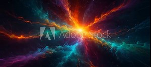Cosmic beautiful phenomenon of the universe. Explosion of Cosmic Energy Dramatic Confluence of Blue and Orange Colors in a Spectacular Explosion that Illuminates a Dark Universe Full of Stars. 4K
