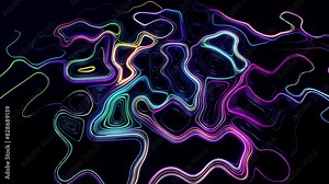 4k abstract looped bg with lines or ribbons. Abstract compiting neural network or ai. Multicolor flash of curved lines on plane. Running neon lights like garland on plane. Luma matte as alpha channel