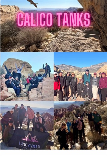 Sunday vibes at Calico Tank ✨🥾 This morning, Vibe Girls Hike Club explored one of our favorite Red Rock trails with 4 groups of incredible women coming together to move, connect, and vibe. This 2.5-mile round-trip hike gave us everything—sand, gravel, fun scrambling moments, and even a little frozen ice along the way ❄️ As we climbed, the sun warmed the trail, and at the top we were rewarded with a breathtaking, unbroken view of the entire Las Vegas skyline 🌄☀️ If you’re looking for a communit