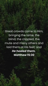 Join in our Bible reading plan! We read Matthew chapter 15 today as a church. Find the plan on the WeAreIBC app 📱 Matthew 14:30 📖 "Great crowds came to him, bringing the lame, the blind, the crippled, the mute and many others, and laid them at his feet; and he healed them." | Immanuel Baptist Church