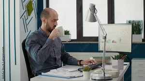 Sales consultant working with business statistics on charts, analyzing financial report with diagrams on computer. Male accountant using executive project research with e commerce data.