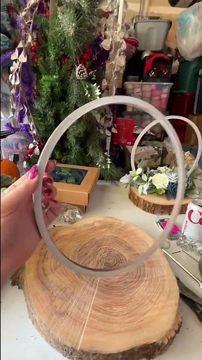 Wedding Centerpieces using Wood Rounds, a Hoop, and Foam Flowers